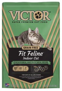 victor super premium cat food – grain free fit feline - dry cat food for indoor cats - for all breeds and all life stages from kitten to adult, 5lb