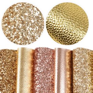 david accessories chunky glitter faux leather sheets metallic grain texture pattern fabric crafts 5pcs 7.7" x 12.9" (20 cm x 33 cm) for diy bows clips making materials (gold series)