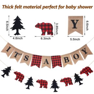 Boao 3 Pcs Lumberjack Birthday Party Banner Lumberjack Theme Christmas Baby Shower Decor It's a Boy Banner Camping Bear Garland Buffalo Plaid Woodland Banner for Hunting Party Backdrop Supplies