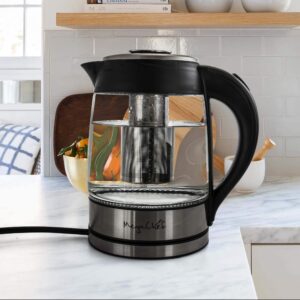 MegaChef 1.8Lt. Glass Body and Stainless Steel Electric Tea Kettle with Tea Infuser