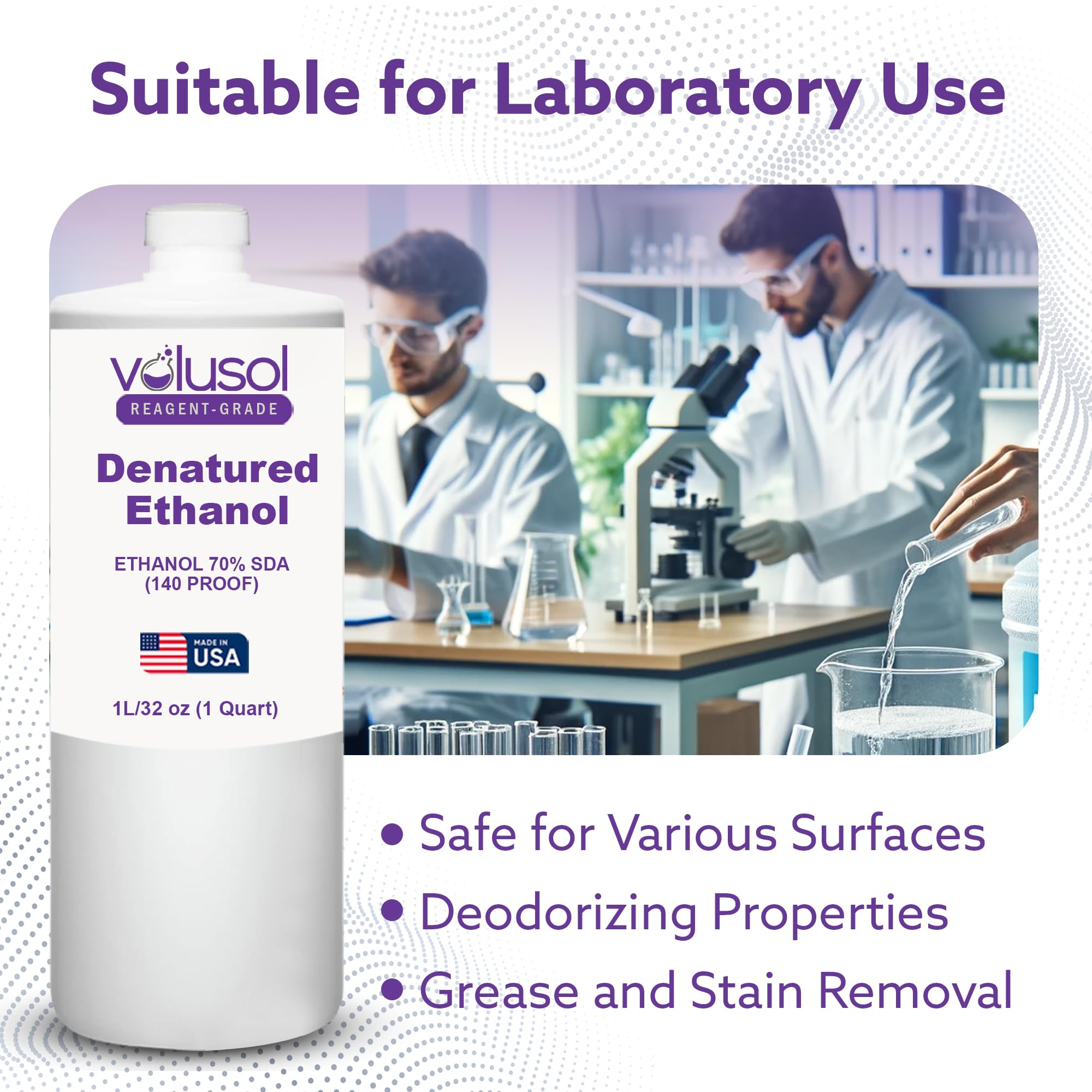 Volu-Sol Reagent-Grade 70% Denatured Ethanol (140 Proof) - Designed for Research & Industrial Applications, Non-Consumable - Preferred by Healthcare & Veterinary Professionals - 1000 mL / 32 oz