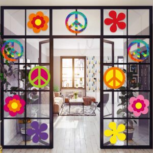 Gejoy 20 Pieces 60's Party Cutout 60's Groovy Party Cut-Outs Decoration Retro Flower Cutouts Peace Sign Cutouts with Glue Point Dots for 60 s Theme Party Decorations, 7.9 x 7.9 Inch