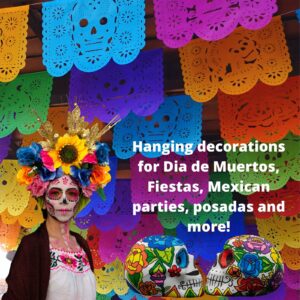 Papel Picado Banner Dia de Los Muertos, Day of The Dead Tissue Paper Garlands, Mexican Party Decorations 5 Pack|83feet|Large Fancy Cut Out Design