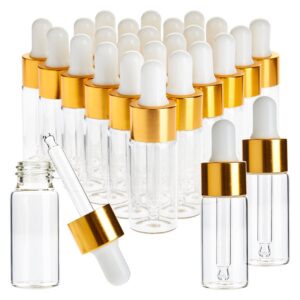 24-pack clear glass tincture bottles with dropper, mini eye dropper bottles for essential oils, travel aromatherapy perfume, liquid cosmetics, cuticle oils (gold and white, 10ml)