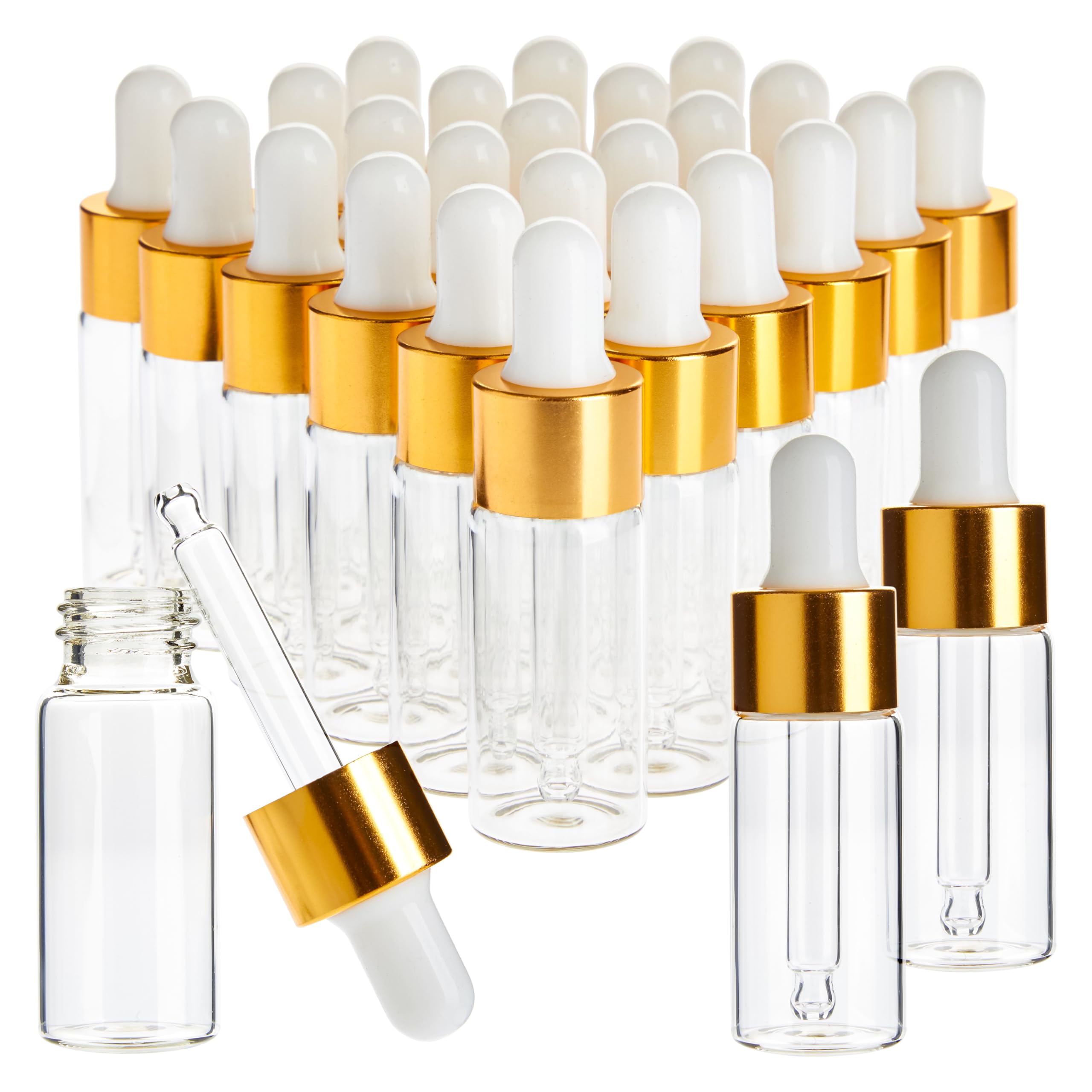 24-Pack Clear Glass Tincture Bottles with Dropper, Mini Eye Dropper Bottles for Essential Oils, Travel Aromatherapy Perfume, Liquid Cosmetics, Cuticle Oils (Gold and White, 10ml)