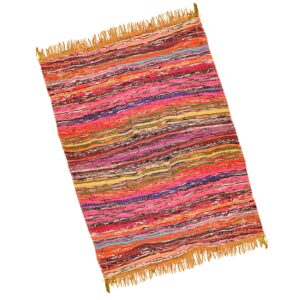 eleet eco friendly 100% recycled cotton chindi rug - 3.5x6 ft hand woven & reversible for living room kitchen entry runner (3.5x6 feet, orange dyed chindi rug)