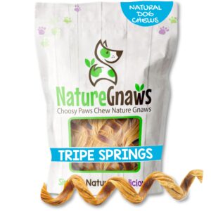 nature gnaws tripe twist springs for dogs - premium natural beef dog treats - simple single ingredient crunchy dog chews - training reward - 8 inch 10 count