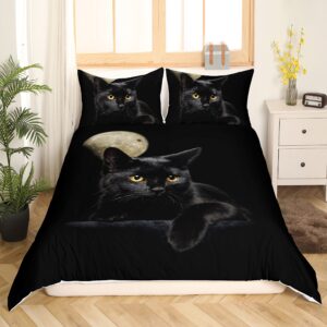 Erosebridal Cat Bedding for Girls Boys Cute Black Cat Pattern Bedspread 3 Piece Black Animal Print Decorative Duvet Cover Set Full Size Farmhouse Cats Decor Comforter Cover 2 Pillowcases