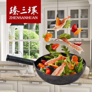 臻三环 ZhenSanHuan Chinese HandHammered Iron Woks and Stir Fry Pans, Non-stick, No Coating, Induction Suitable, 章丘铁锅，舌尖上的中国，A bite of China (30CM)