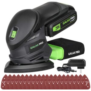 galax pro cordless detail sander 20v, 20pcs sandpapers,12000 rpm sanders with dust collection system for tight spaces sanding in home decoration, battery and charger included