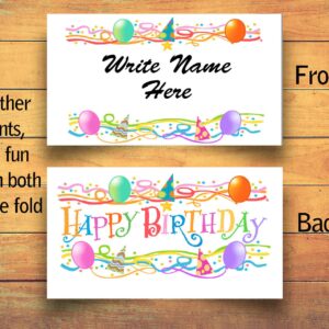 Stonehouse Collection Birthday Party Place Cards - 25 Happy Birthday Guest Seating Name Cards - Party Table Tents - Name Cards (Balloons & Confetti)