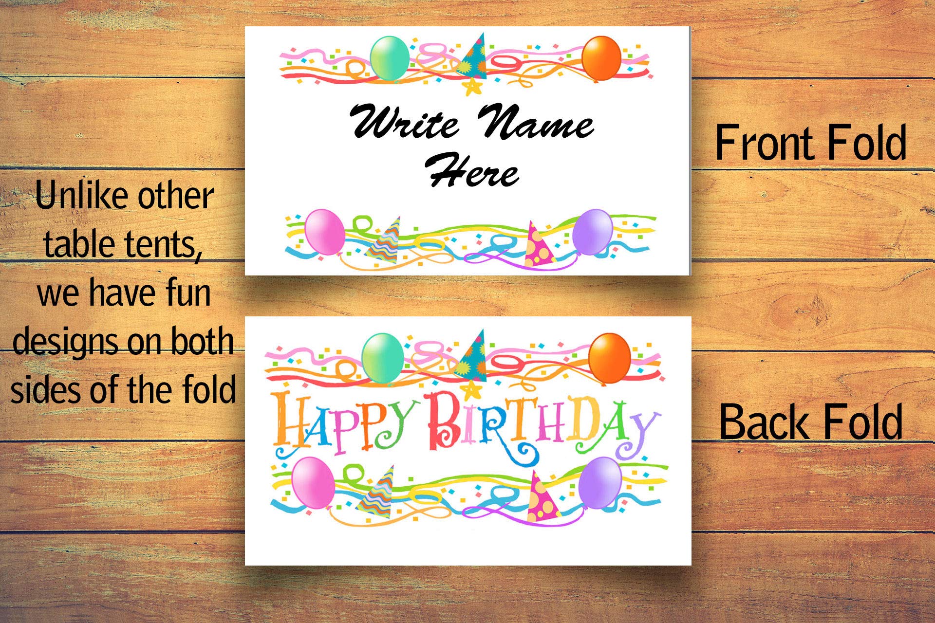 Stonehouse Collection Birthday Party Place Cards - 25 Happy Birthday Guest Seating Name Cards - Party Table Tents - Name Cards (Balloons & Confetti)