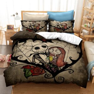 felu bedding duvet cover set of kids, the nightmare before christmas pattern comforter cover set with 1 duvet cover and 2 pillowcases (king size)