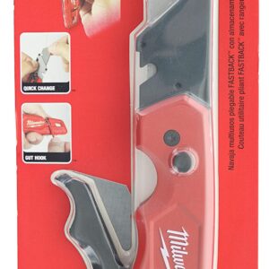 Milwaukee 48-22-1502 Fastback Folding Utility Knife with 5 Blade Storage, Wire Stripping Compartment, and Gut Hook