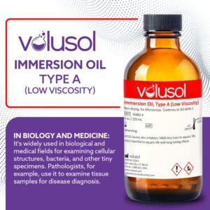 Volu-Sol Microscope Immersion Oil - Type A (Low Viscosity), Safe for All Lenses, Precision PP Polycone 150 centisokes - Enhance Microscopy Clarity for Microscope Slide | Clear Vision 125mL / 4oz