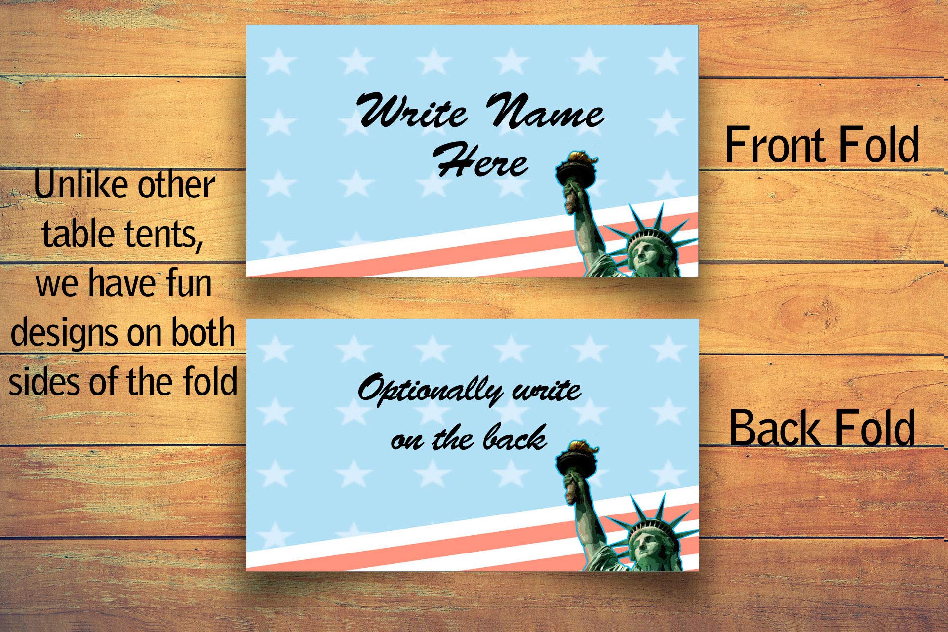 Stonehouse Collection Table Tent Place Cards - 25 Patriotic Theme Guest Seating Name Cards - American Flag Table Tents - Wedding Seating, Party Name Cards