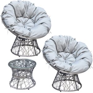 mcombo patio wicker papasan swivel chair sectional set with cushion and frame base rattan comfy outdoor loveseat gray outdoor indoor,dorm,living room for 2 person 6081-pc03-ey