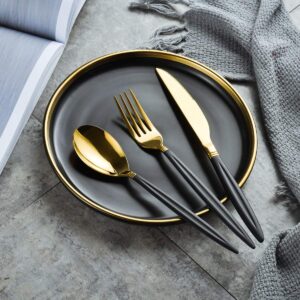 20 Piece Black Gold Flatware Set, Stainless Steel Silverware Set, Titanium Gold Spoon and Spray Paint Handle Cutlery Set, Service Set for 4 (Matt Black with Shiny Gold)