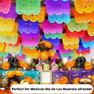 Papel Picado Banner Dia de Los Muertos, Day of The Dead Tissue Paper Garlands, Mexican Party Decorations 5 Pack|83feet|Large Fancy Cut Out Design