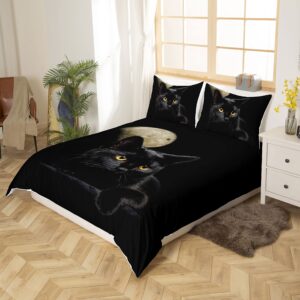 Erosebridal Cat Bedding for Girls Boys Cute Black Cat Pattern Bedspread 3 Piece Black Animal Print Decorative Duvet Cover Set Queen Size Farmhouse Cats Decor Comforter Cover 2 Pillowcases