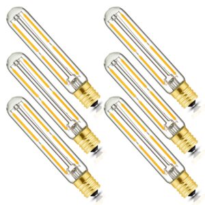 e17 t6.5 led tubular filament bulb,dimmable 4w led tube bulbs, 500lm, 2700k warm white, 40 watt incandescent bulb equivalent, for exit sign light, refrigerator, freezer, 6 pack.