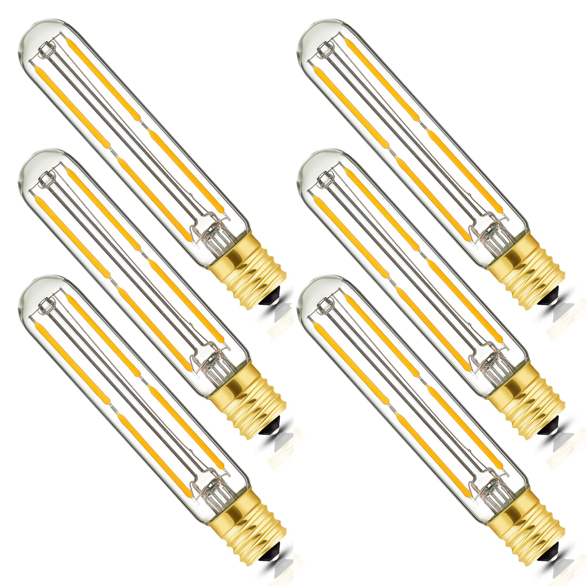 E17 T6.5 LED Tubular Filament Bulb,Dimmable 4W Led Tube Bulbs, 500lm, 2700K Warm White, 40 Watt Incandescent Bulb Equivalent, for Exit Sign Light, Refrigerator, Freezer, 6 Pack.