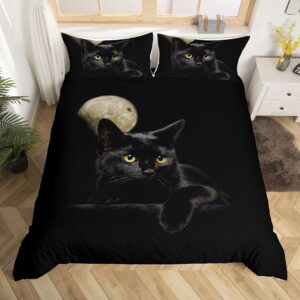 erosebridal cat bedding for girls boys cute black cat pattern bedspread 3 piece black animal print decorative duvet cover set queen size farmhouse cats decor comforter cover 2 pillowcases