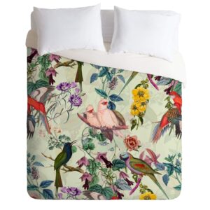 society6 burcu korkmazyurek floral and birds viii king duvet cover and 2 pillow shams set, multi