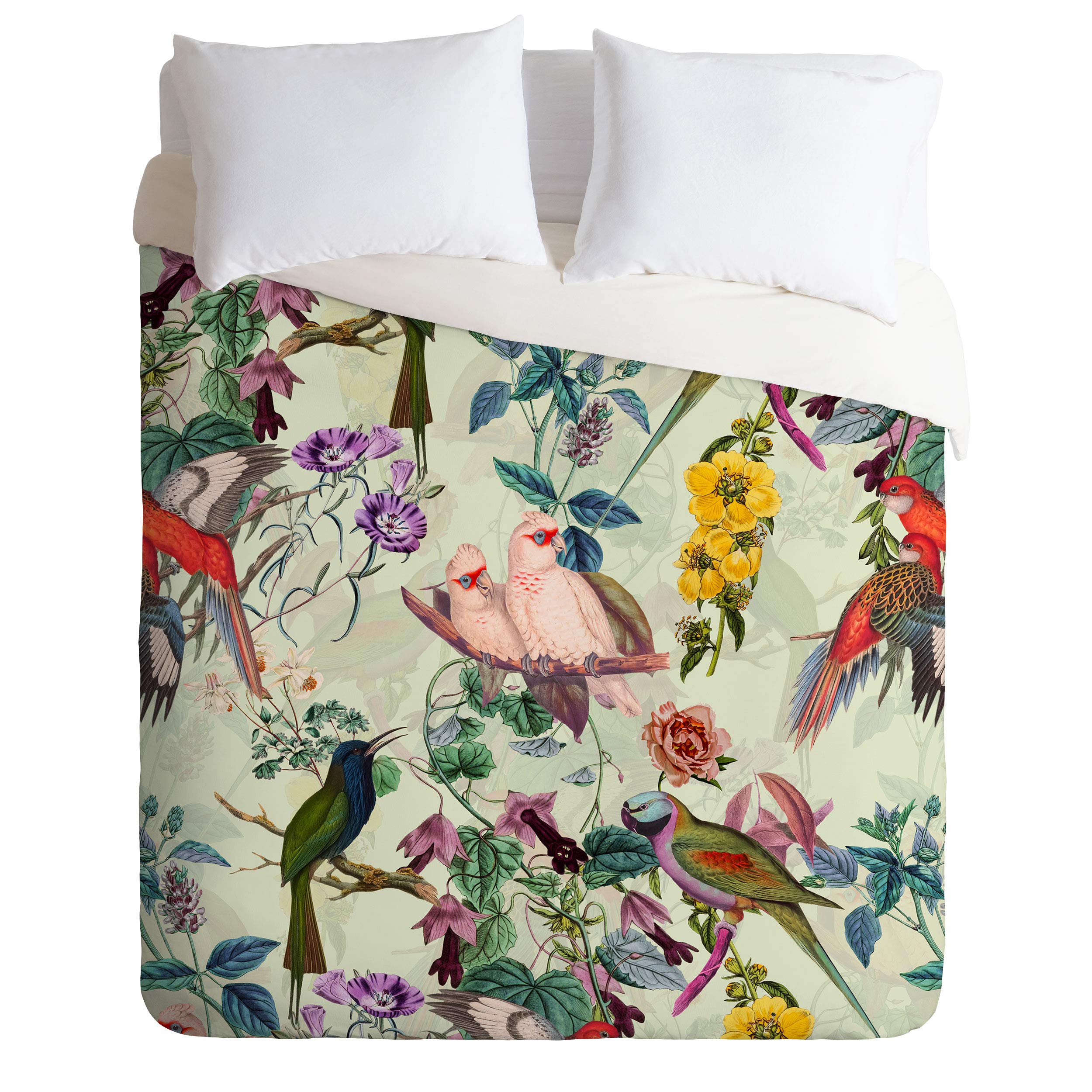 Society6 Burcu Korkmazyurek Floral and Birds VIII King Duvet Cover and 2 Pillow Shams Set, Multi