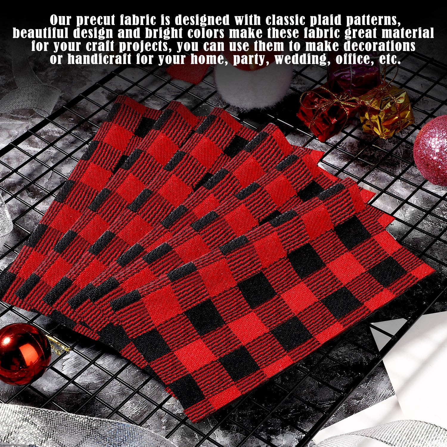 40 Pieces Christmas Buffalo Plaid Fabric Precut Fabric Cotton Squares Quilting Fabric Red and Black Fabric for DIY Sewing Quilting Patchwork Crafts, 5.9 x 5.9 Inch