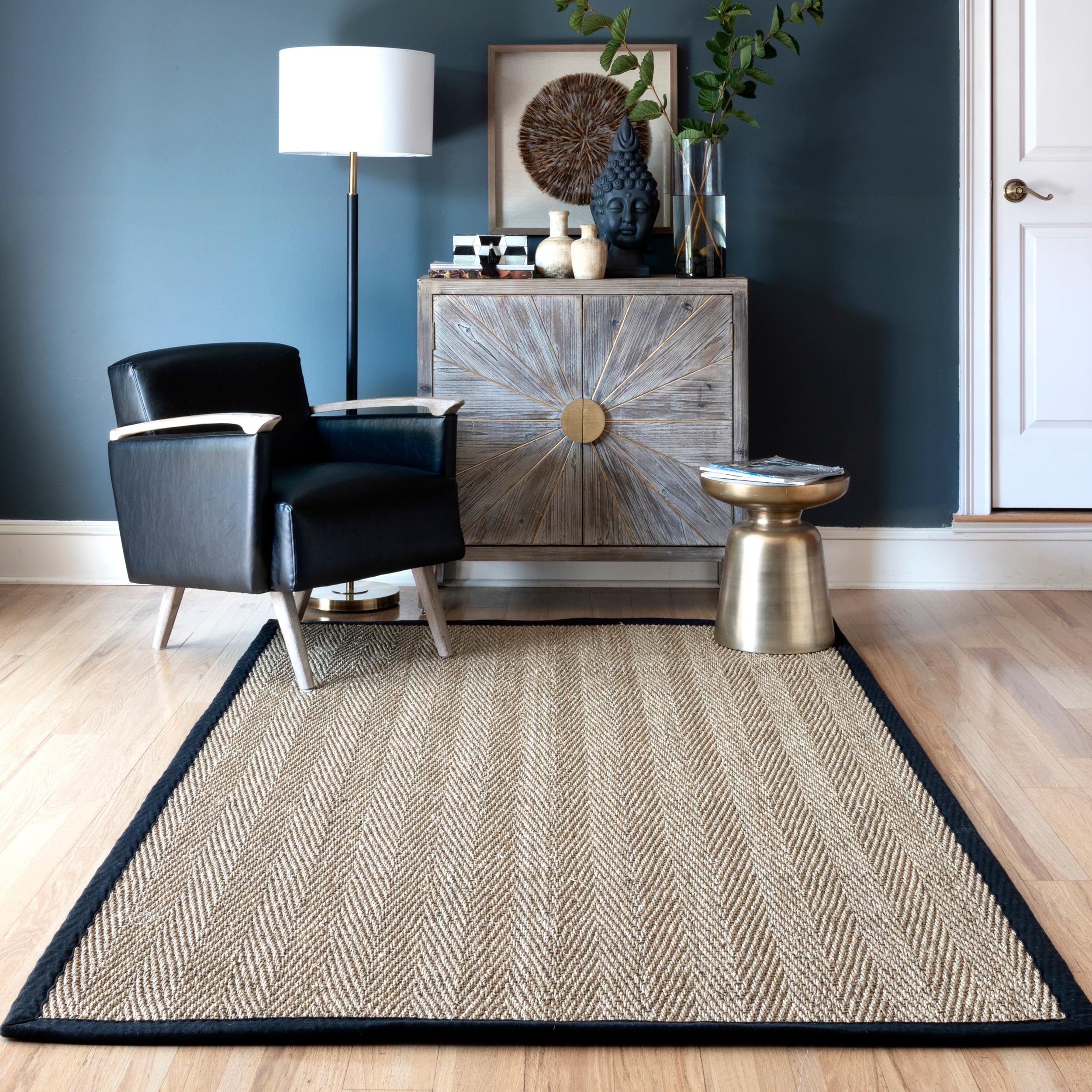 nuLOOM Larnaca Seagrass Herringbone Indoor/Outdoor Accent Rug, 3x4, Black