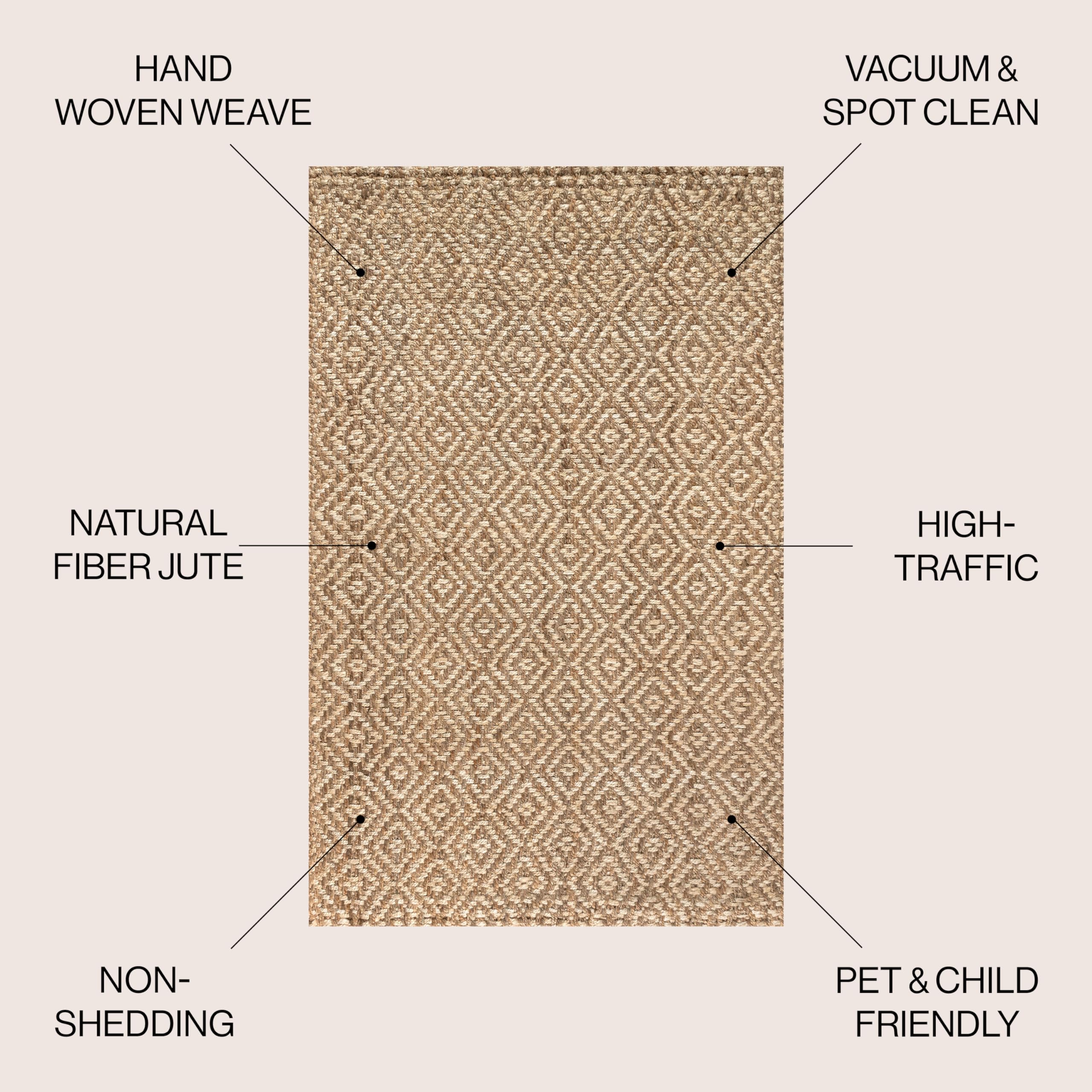 JONATHAN Y NFR100A-3 Hira Hand Woven Diamond Chunky Jute Indoor Area-Rug Bohemian Farmhouse Easy-Cleaning Bedroom Kitchen Living Room Non Shedding, 3 X 5, Natural Color