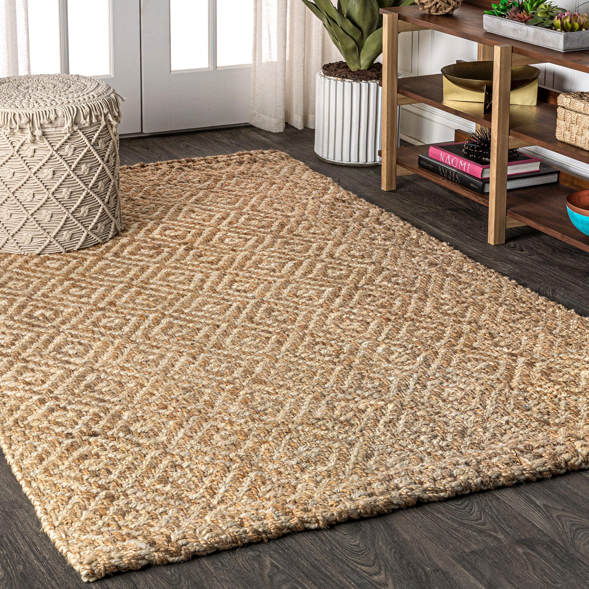 JONATHAN Y NFR100A-3 Hira Hand Woven Diamond Chunky Jute Indoor Area-Rug Bohemian Farmhouse Easy-Cleaning Bedroom Kitchen Living Room Non Shedding, 3 X 5, Natural Color