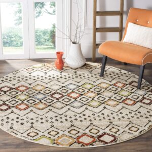 safavieh amsterdam collection area rug - 9' round, ivory & multi, moroccan boho design, non-shedding & easy care, ideal for high traffic areas in living room, bedroom (ams108k)