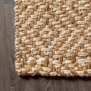 JONATHAN Y NFR100A-3 Hira Hand Woven Diamond Chunky Jute Indoor Area-Rug Bohemian Farmhouse Easy-Cleaning Bedroom Kitchen Living Room Non Shedding, 3 X 5, Natural Color