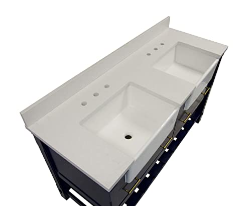 Kitchen Bath Collection Charlotte 60-inch Double Bathroom Vanity (Quartz/Royal Blue): Includes Royal Blue Cabinet with Stunning Quartz Countertop and White Ceramic Farmhouse Apron Sinks