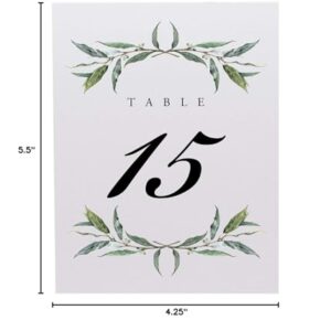 Laurel Wreath and Greenery Wedding Table Numbers, 1-10, Double Sided, Tent or Use in a Stand, Great for Parties & Restaurants - Made in the USA