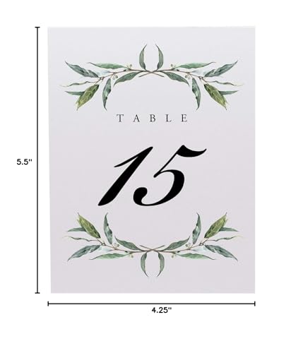 Laurel Wreath and Greenery Wedding Table Numbers, 1-10, Double Sided, Tent or Use in a Stand, Great for Parties & Restaurants - Made in the USA