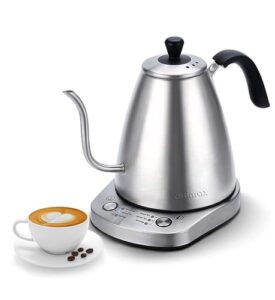 cusimax gooseneck kettle, 1000w electric kettle 1l, variable kettle with 6 temperatures pour over for drip coffee and tea, stainless steel kettle with auto keep warming and boil-dry protection