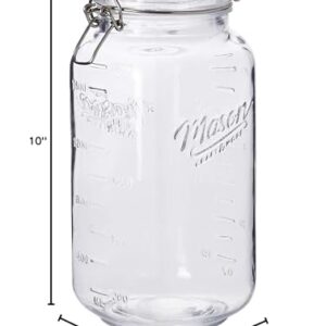 Mason Craft & More Airtight Kitchen Food Storage Clear Glass Clamp Jars, 67 Ounce (2 Liter) Large Clamp Jar