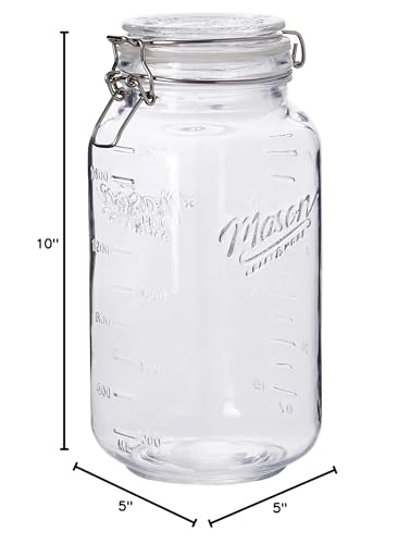 Mason Craft & More Airtight Kitchen Food Storage Clear Glass Clamp Jars, 67 Ounce (2 Liter) Large Clamp Jar