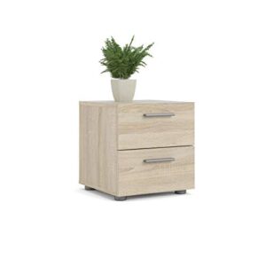 tvilum, 2 drawer nightstand for bedroom, modern silver drawer handles, contemporary, oak