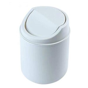 emivery plastic desktop mini waste can with swing lid tiny trash can trash bin pencil holder for desk car office kitchen,white