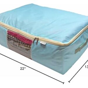 Madam Sew Quilt Blanket Storage Bag| Storage Bag|Comforter Storage Bag for Clothes, Quilts, Bedding|Linen Storage Bag with See-Through Front Panel, Strong Handles & 2-Way Zipper - Turquoise 22"x15"x8"