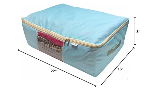 Madam Sew Quilt Blanket Storage Bag| Storage Bag|Comforter Storage Bag for Clothes, Quilts, Bedding|Linen Storage Bag with See-Through Front Panel, Strong Handles & 2-Way Zipper - Turquoise 22"x15"x8"