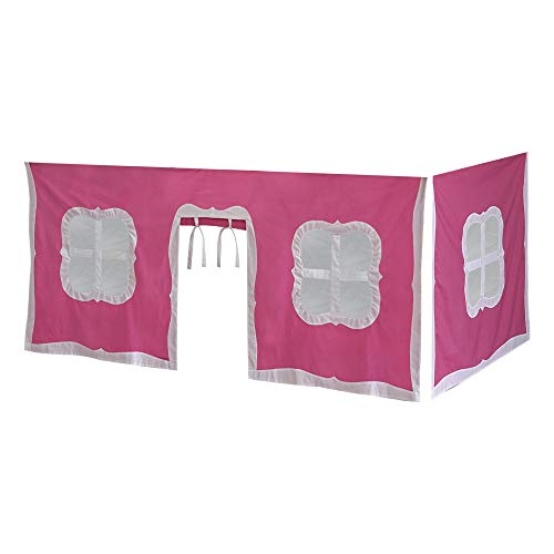 Max & Lily Underbed Curtain for Low Bunk Bed/Low Loft Bed, Play Curtain for Kids, Cotton Privacy Curtain for Bottom Bunk, 2 Panel Curtain Set Hot Pink/White