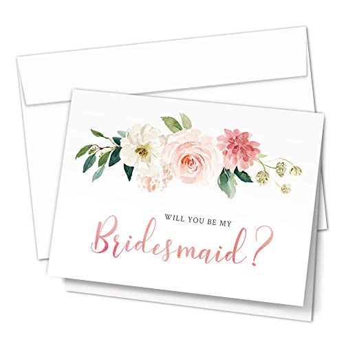 Hat Acrobat Bridesmaid Proposal Cards. 8 Will You Be My Bridesmaid and 2 Maid of Honor Cards with Envelopes. Set of 10 Elegant Floral Cards for the Bridal Party