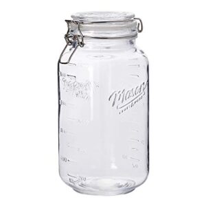 Mason Craft & More Airtight Kitchen Food Storage Clear Glass Clamp Jars, 67 Ounce (2 Liter) Large Clamp Jar