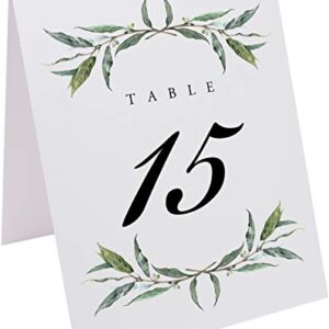 Laurel Wreath and Greenery Wedding Table Numbers, 1-10, Double Sided, Tent or Use in a Stand, Great for Parties & Restaurants - Made in the USA