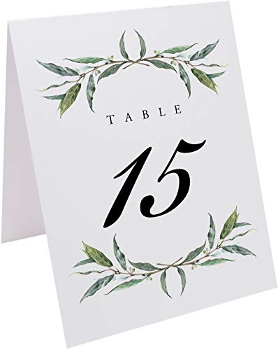 Laurel Wreath and Greenery Wedding Table Numbers, 1-10, Double Sided, Tent or Use in a Stand, Great for Parties & Restaurants - Made in the USA